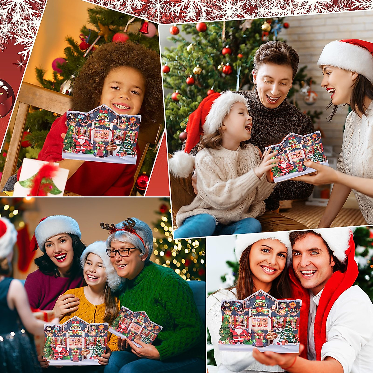 MZD8391 3D Pop Up Christmas Cards with Music & Lights, Animated Christmas Gift Card, Playing 3 Christmas Songs with 3 Matching Lights Blinking Modes (Envelope Included)