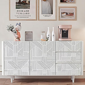 Tomete Gray and White Wallpaper Geometric Wallpaper Peel and Stick Wallpaper Boho Modern Geometric Contact Paper for Cabinets Removable Line Bathroom Wallpaper Waterproof Self-Adhesive17.3”×393”