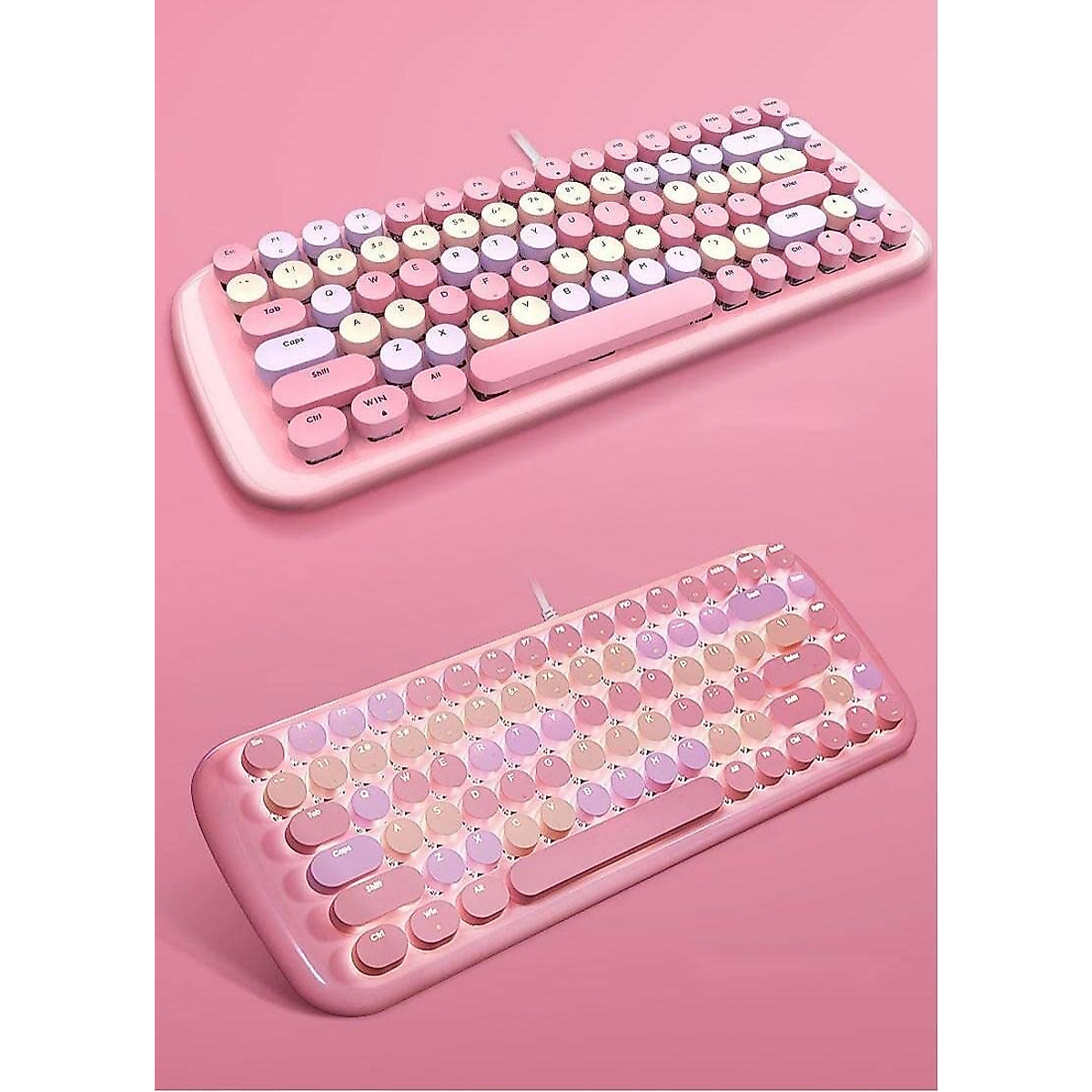 Mechanical Keyboard Wired 84 Keys Gaming Keyboard Mixed Color Retro Round Keycaps Keyboard for PC Gamer/Office/Home ​Computer (Color: Chocolate/Cherry Blossom Pink) (Color : Chocolate)