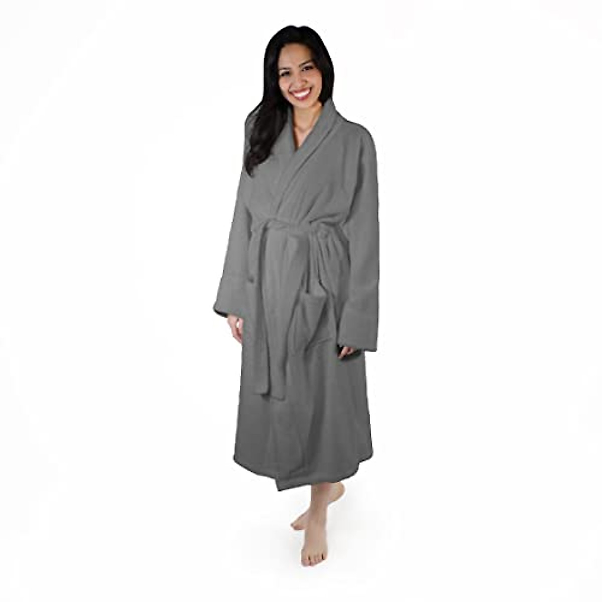 Superior Men's Traditional Premium Turkish Cotton Lightweight Long Bathrobe with Pockets- Large-X Large, Grey