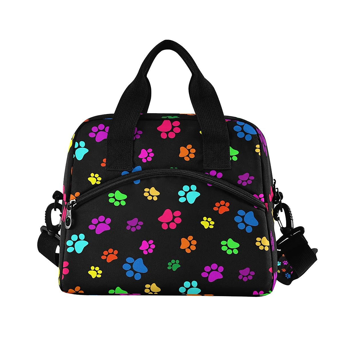 UOYO Lunch Bag Colorful Dog Cat Paw Print Lunchbox Organizer Insulated Waterproof Men Women Tote Cooler Handbag Adjustable Shoulder Strap for kids Girls Boys School Office Picnic