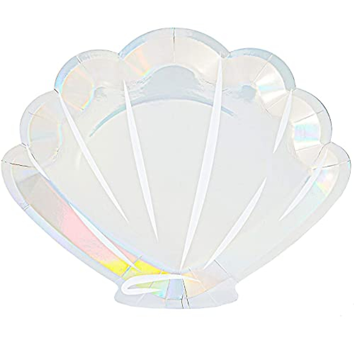 Sparkle and Bash 48 Pack Holographic Seashell Paper Plates for Girls Mermaid Birthday Party Supplies - 9 Inch Silver Foil Sea Shell Plates