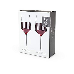 Viski Raye Angled Crystal Bordeaux Wine Glasses Set of 2 - Premium Crystal Clear Glass, Modern Stemmed, Flat Bottom Red Wine Gift Set - 16oz