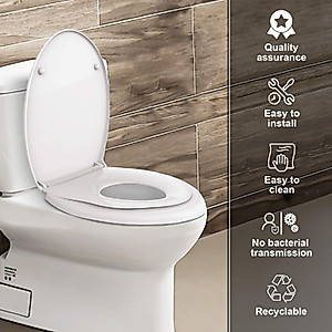 Todeco Toilet Seat with Built in Potty Training Seat, 2-in-1 Round Family Toilet Seat Cover for Toddlers & Adults,Slow Close & 1-Click Remove,White