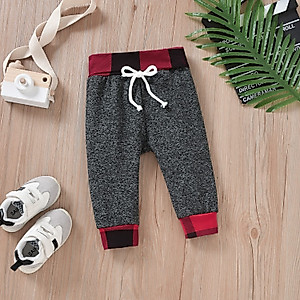 Aalizzwell Toddler Little Boys Sweatsuit Buffalo Plaid Fall Winter Christmas Outfits Xmas Clothes Long Sleeve Hoodie Sweatshirt Pants Set 5T