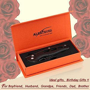 ALBATROSS Fliper Opening Camping Hunting Folding Pocket Knife with Axis Lock, Black Coated Stainless Steel Blade, Black FRN Handle, Gifts for Family and Friends, 7.2-Inch