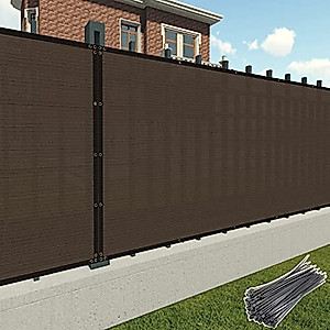 Patio 5' x 25' Fence Privacy Screen Brown Commercial Grade Mesh Shade Fabric with Brass Gromment Outdoor Windscreen Zipties