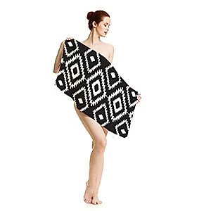 oFloral Hand Towels Cotton Washcloths Black White Repeating Geometric Tiles with Dotted Rhombus Comfortable Super-Absorbent Soft Towels for Bathroom Kitchen Spa Gym Yoga Face Towel 15X30 Inch,