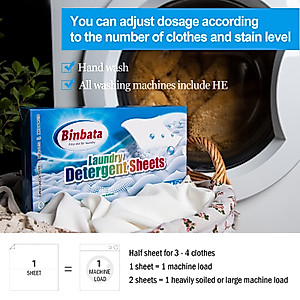 Binbata Laundry Detergent Sheets, 200 Count, Fragrance Free, Unscented, Eco-Friendly, Hypoallergenic, Biodegradable, Plastic Free, Liquidless, Suitable for Sensitive Skin