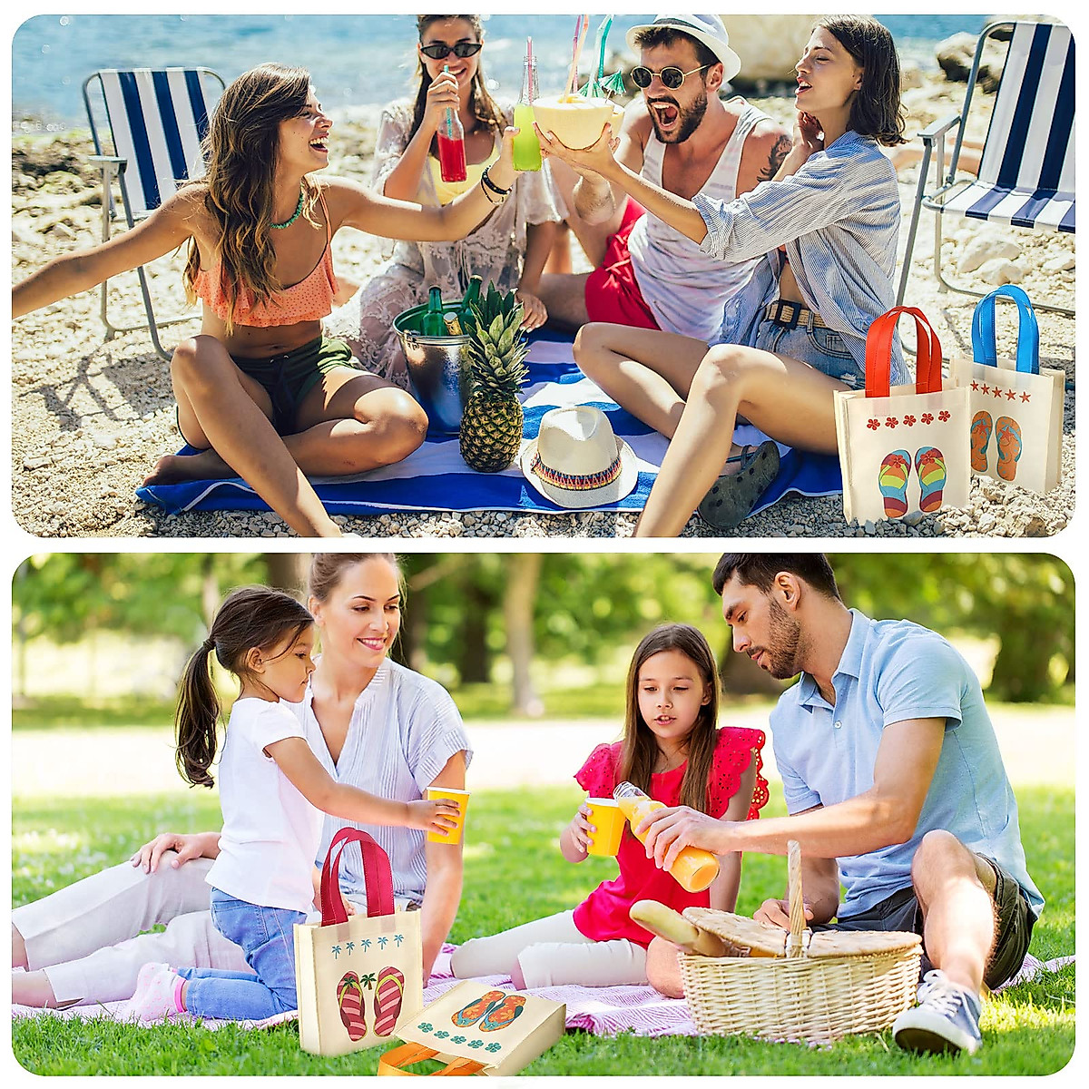 Kacctyen 24 Pcs Summer Gift Bags End of the Year Present for Kids Pool Party Favors Gift Bags Beach Bags for Kids Totes Bag Cute Reusable Travel Bags for Kids Summer Tropical End of the Year Party