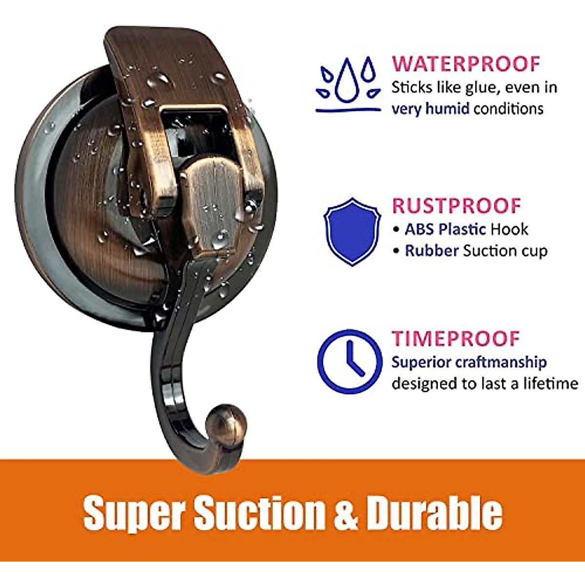 Tssiguy Suction Cup Hooks, Heavy Duty Powerful Hooks Vacuum Suction Shower Hooks Reusable Without Punching Waterproof Wall Bathroom Kitchen Restroom 15 LB (2 Pack, Silver)