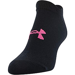 Under Armour Women's Essential 2.0 Lightweight No Show Socks, 6-Pairs , Black/Cerise Assorted , Medium
