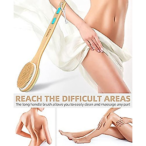 Metene Shower Brush with Soft and Stiff Bristles, Bath Dual-Sided Long Handle Back Scrubber Body Exfoliator for Wet or Dry Brushing