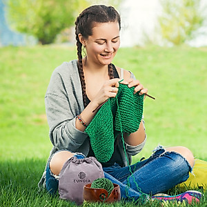 Eunoia Yarn Bowl with Round Lid, 7x5 Inch Handmade Yarn Holder for Crocheting, Decorative Knitting Bowl for Knitters with Wooden Crochet Hook and Travel Bag