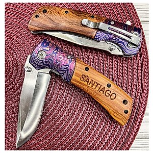 Gifts for Men - Custom Engraved Pocket Knife - Fishing Camping Hunting Personalized Gift Sturdy Wooden Handle & Sharp Thick Blade, Perfect for Dad Boyfriend Groomsmen Husband Son Father's Day Anniversary Birthday Valentines & More (Knife Engraved)