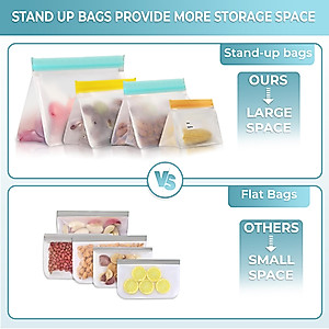 Temsy Reusable Snack Bags - 10pcs Reusable Snack Bags – Reusable Freezer Bags for Fruit, Veggies, Meat – Food-Safe Standup Storage Bags for Food with Ziplock Closure – Sustainable Option