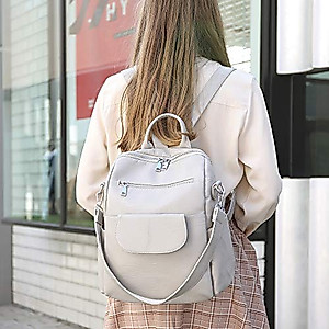 Women Fashion Backpack Purse Waterproof Bookbags Travel Shopping Rucksack Convertible Ladies Shoulder Bag (Light Gray【PU】)