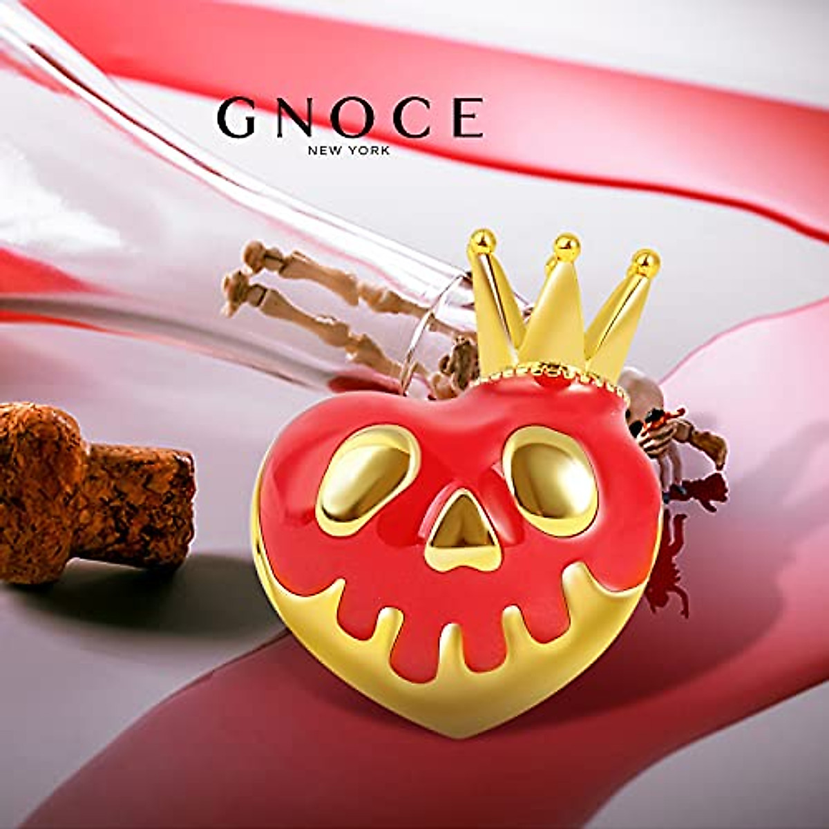 GNOCE Halloween Horror Charm Bead Sterling Silver 18k Gold Plated Poison Apple with Crown Charm For Bracelet/Necklace For Women Girls