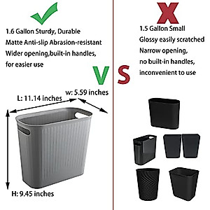 rejomiik Small Trash Can, 1.6 Gallon Slim Garbage Can Plastic Wastebasket Container Bin with Handles for Narrow Spaces Bathroom, Bedroom, Office, Home, Dorm Room, Kitchen, 2 Pack, Gray