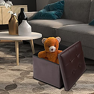 ALASDO Ottoman Storage Ottoman Footrest Folding Ottoman with Srorage Small Ottoman Foot Rest for Living Room Study Bedroom Leather Brown L17W13H13inches