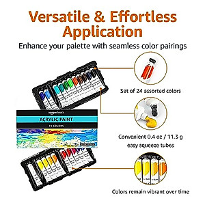 Amazon Basics Acrylic Paint Tubes, 24 Colors