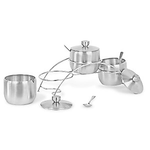 Internet's Best Condiment Serving Bowls with Stand - Set of 3 - Catering Hosting Serving Dish Set with Lids and Spoons - Stainless Steel