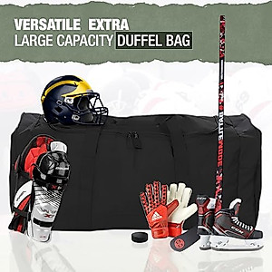 Jetstream Heavy Duty Hockey Bag | Multi Pocket Travel Duffel Bag | Large Sports Gym bag with Water Repellency | Foldable Luggage Bag with Padded Handles For Camping (36 Inch, Black)