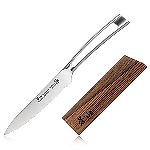 Cangshan TN1 Series 1021677 Swedish 14C28N Steel Forged 5-Inch Serrated Utility Knife and Wood Sheath Set