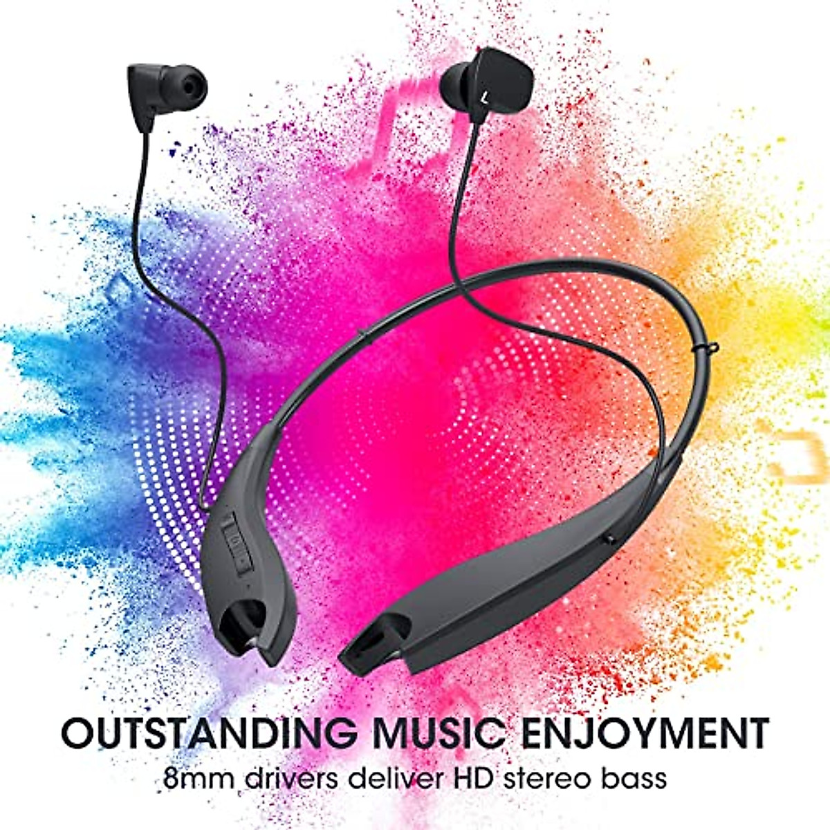 Bluetooth Headphones, Neckband Bluetooth Headphones 24H of Playback, Around The Neck Bluetooth Headphones with Vibrate, Noise Cancelling Microphones, IPX7 Waterproof, for Sports, Music, Conference