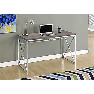 Monarch Specialties I 7204 Computer Desk, Home Office, Laptop, Work, Metal, Laminate, Brown, Chrome, Contemporary, Modern