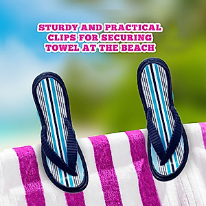 PERFORMORE Flip Flop Beach Towel Clips (Blue Strap), 2-Pack, Portable Towel Holder Clips, Secure Clips for Beach Chairs Deck Patio Pool Boat Cruise Lounge Chair Accessories