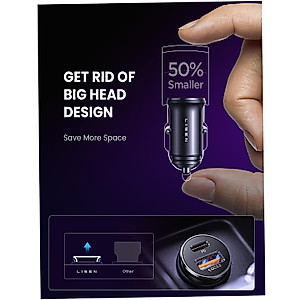 LISEN 54W USB C Car Charger Adapter [Mini & Metal] Cigarette Lighter USB Charger Fast Charging [PD QC 3.0] USBC Car Phone Charger for iPhone 15 Pro Max Plus 14 Samsung Galaxy S24 iPad Pro