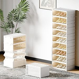 FLEXIMOUNTS Shoe Rack Organizer Storage Box 9 Tiers-18 Pairs, Portable Folding Shoe Rack for Closet Entryway, Collapsible Shoe Cabinet with Magnetic Clear Door for Front Door Entrance