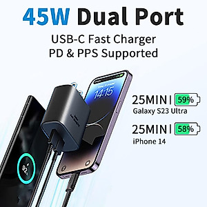 45W Samsung Dual Port USB C Fast Wall Charger with 5FT Type C Charging Cable,Surper Fast Charger Type C Charging Block for Samsung Galaxy S24 Ultra/S24/S24+/S23 Ultra/S23/S23+/S22 Ultra/S22/S22+/S21