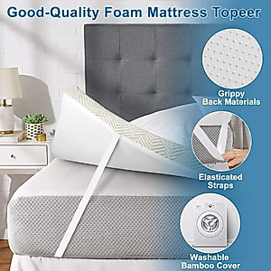 MyAnts 4 Inch Gel Memory Foam Mattress Topper Full, Soft Bed Toppers, Comfort and Cooling Mattress Topper Pad with Removable Bamboo Cover, Adjustable Straps & Pressure Relief, CertiPUR Certified Foam