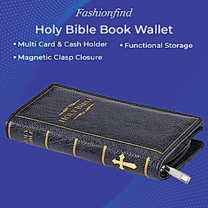 SAGEFINDS Holy Bible Book Wallet | Multi Card and Cash Holder | Magnetic Clasp Closure and Zip Around | Vinyl | 4” x 7.5”