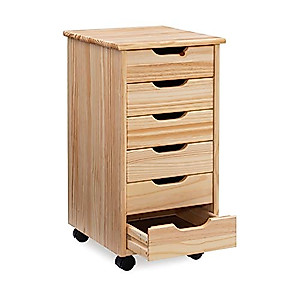 Linon Callie Multipurpose Six Drawer Natural Wood Rolling Storage Cart with Casters in Brown