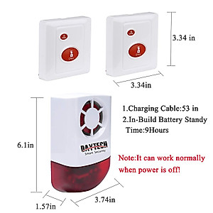 Daytech Strobe Siren Panic Alarm Button Siren Alarm with Light for Home Caring Loud Outdoor SOS Alert System 2 Red Flashing Siren and 4 Emergency Button for Store Hotel Jewelry Shop Security