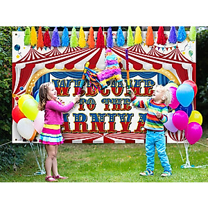 Large Circus Carnival Backdrop Welcome to the Carnival Banner Backdrop Photo Background for Carnival Circus Theme Party Decorations Kids Birthday Party Supplies Photo Booth Props, 71 x 43 Inch