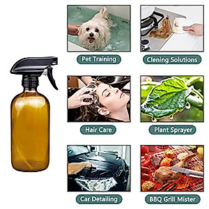 Easeen 2 Pack of 16 oz Amber Glass Spray Bottles – Refillable Clear Containers with Adjustable Sprayer for Essential Oils, Plants, Cleaning Products, Cooking