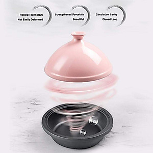 MYYINGBIN 3 Liters Moroccan Tagine Pot Cast Iron Base Ceramic Lid Clay Casserole Suitable for 3-6 People, Red