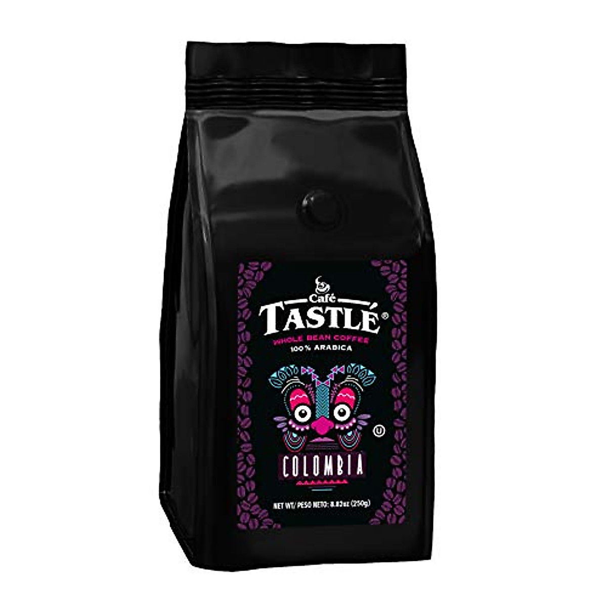 Cafe Tastle Colombia Medium-Dark Roast 100% Arabica Whole Bean Coffee, 8.82 Oz (Pack Of 2)