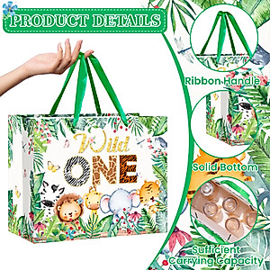 Yoirrat Wild One Birthday Decorations Large Wild One Gift Bags with Greeting Card for Boys 1st Birthday Wrapping Paper Bag Woodland Animal Print Gift Bag Baby Shower Christmas Birthday Party Supplies