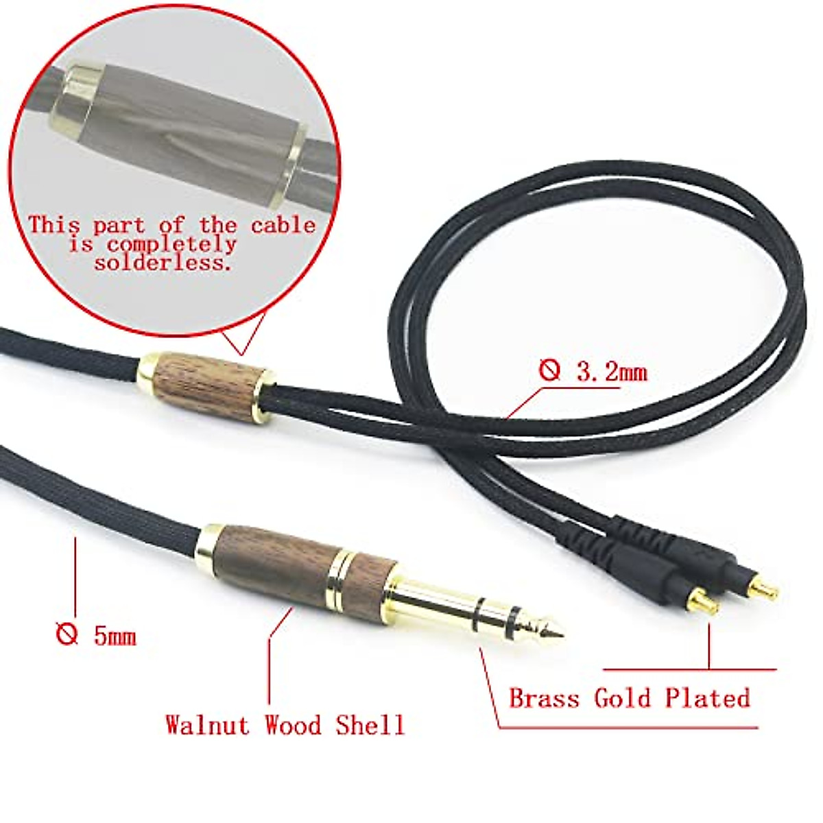 NewFantasia Replacement Audio Upgrade Cable 6N OCC Copper Silver Plated Cord Compatible with Audio-Technica ATH-MSR7b ATH-SR9 ATH-ESW990H ATH-ES770H Headphone Walnut Wood Shell & 6.35mm Adapter