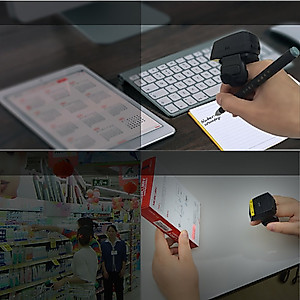 Posunitech Ring Barcode Scanner 1D Reader Mini Wireless Finger Barcode Scanner Compatible with Mac OS, Windows, Android 4.0+, ios