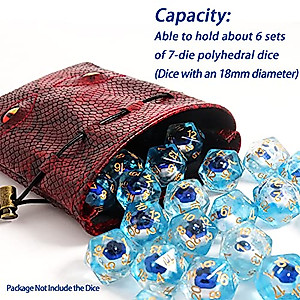 Dice Bag Can Hold 6 Dice Sets, Glow in The Dark Eyes Large Dragon D and D Dice Storage Bag for DND Board Games, Red Fiery Dragon Leather Coin Pouch for Fantasy RPG Games Accessories, Drawstring Pouch