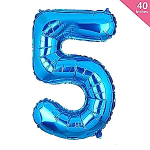 40 Inch Number Balloons Blue Number 5 Helium Foil Birthday Party Decorations Digit Balloons