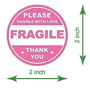 2 inch 300 PCS 6 Color Fragile Stickers for Shipping Please Handle with Love and Thank You Waterproof Stickers
