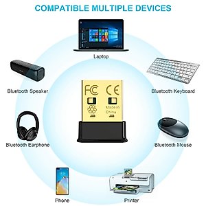 1Mii Bluetooth Adapter for PC, USB Bluetooth Dongle Adapter 5.0 + EDR, for Windows10/8/7 Desktop Laptop to Bluetooth Keyboard, Mouse, Printer, Headphones, Speakers