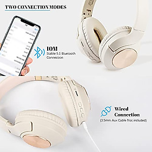 mucro Bluetooth Headphones Over-Ear Wireless & Wired Headphones with Mic Foldable HiFi Stereo On-Ear Headset Deep Bass with Soft Earmuffs for Phone TV PC Online Class Office